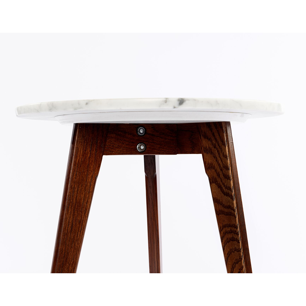 Cherie 15" Round Italian Carrara White Marble Table with Walnut Legs ...